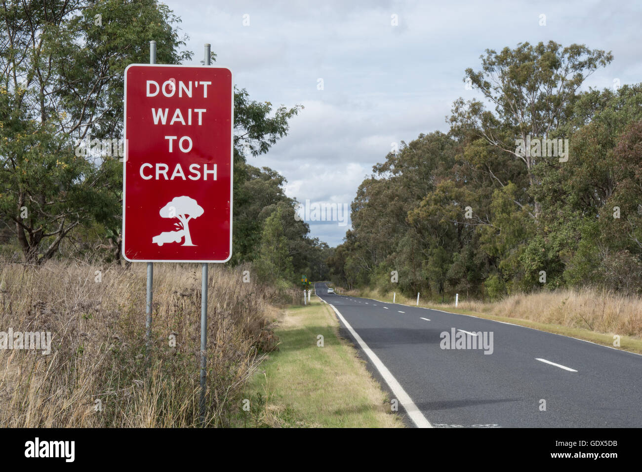 Don't Wait to Crash warning highway sign.Previous sign reads Feeling ...