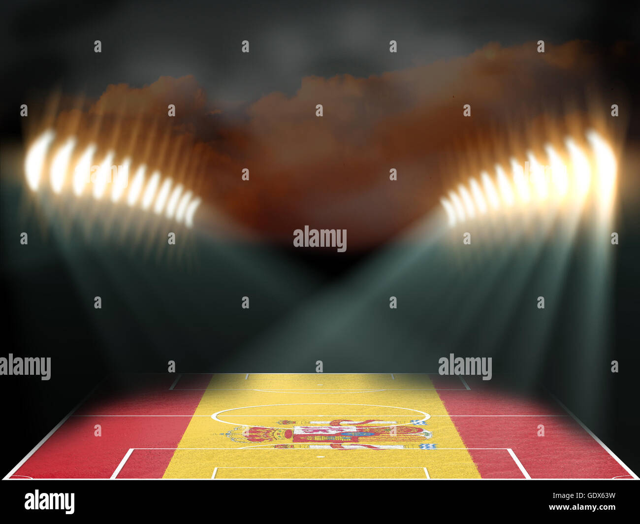Football stadium with Spain flag textured field Stock Photo - Alamy