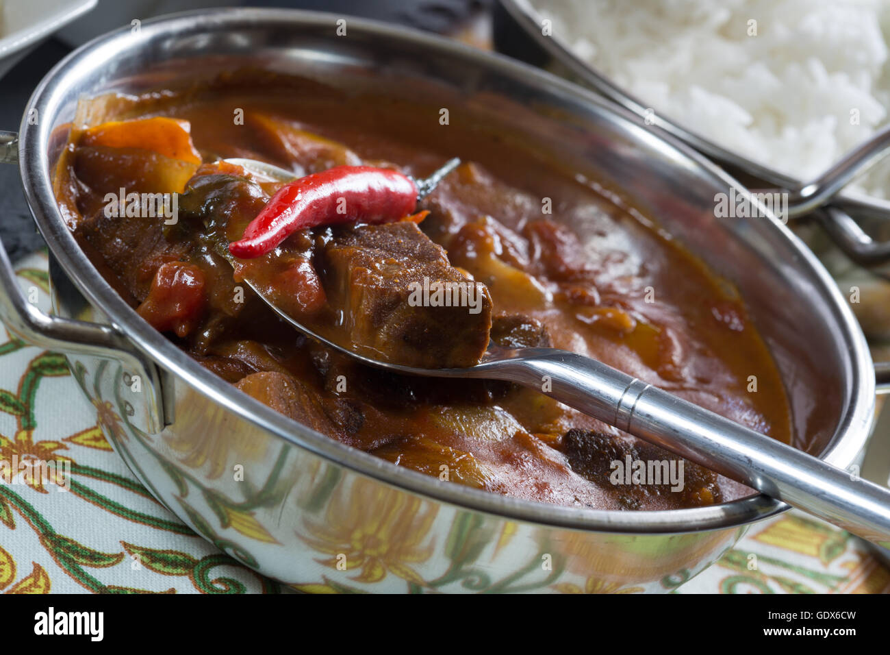 A close-up view of Malaysian beef Rendang curry, (Rendang Daging Stock ...