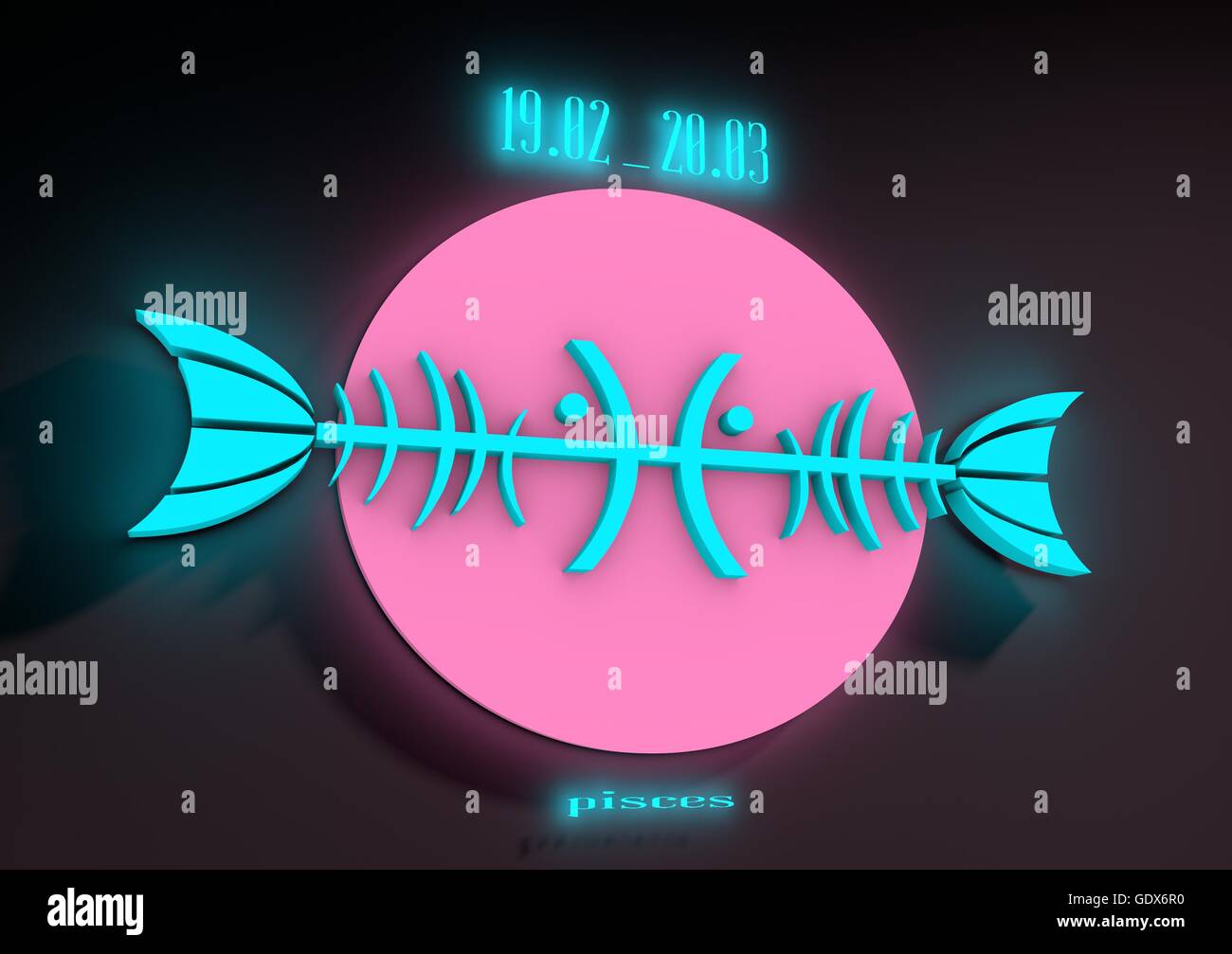Zodiac sign Pisces on a dark background. Neon shine Stock Photo - Alamy