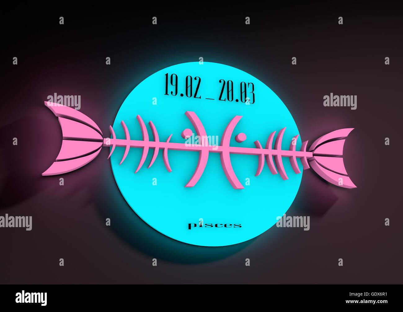 Zodiac sign Pisces on a dark background. Neon shine Stock Photo - Alamy