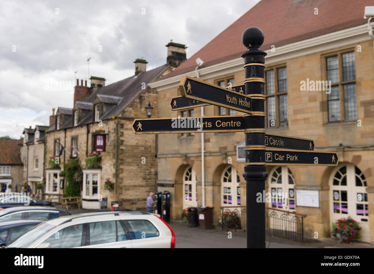 Metal cast-iron finger post guiding pedestrians sited in Helmsley's ...