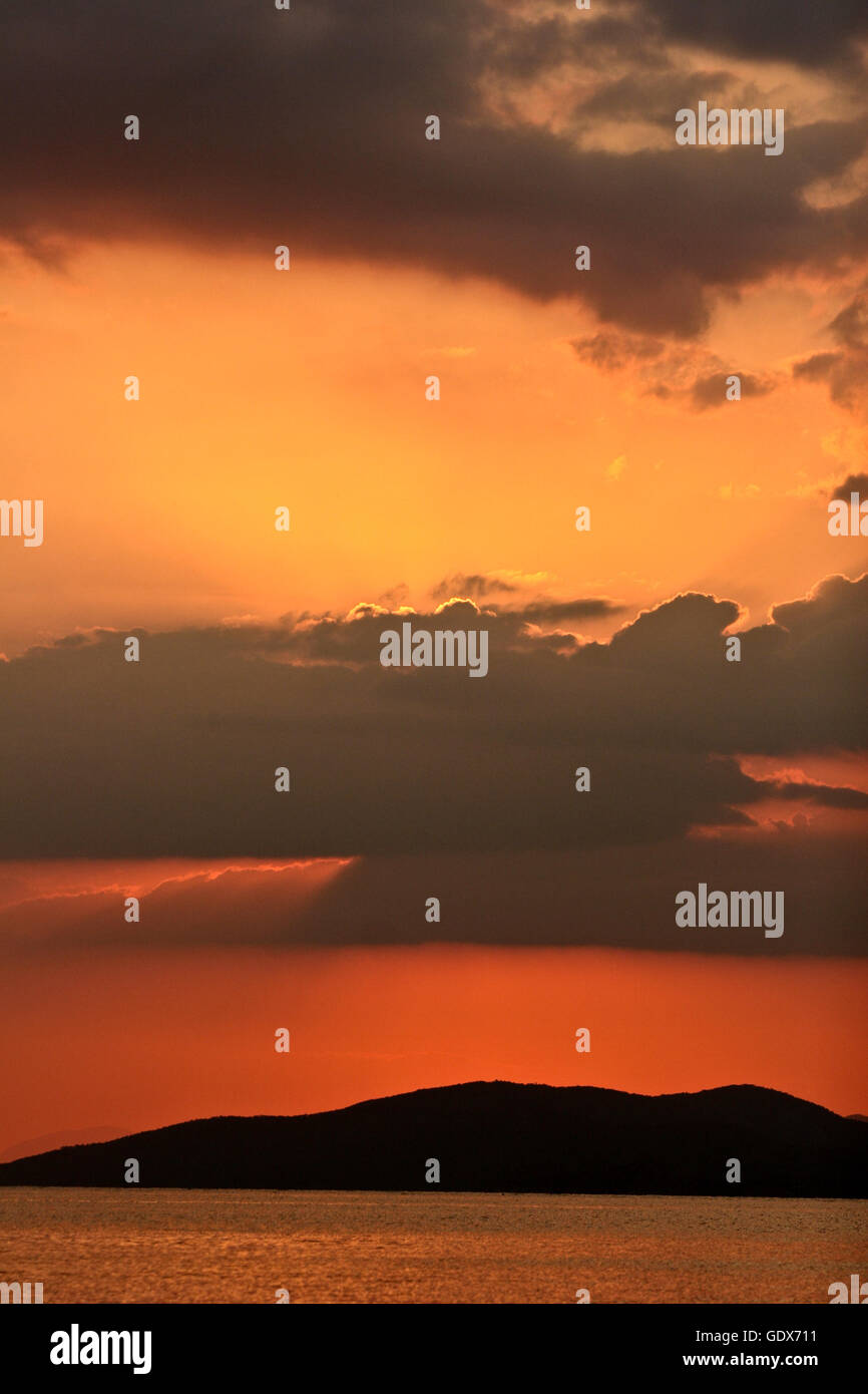 Sunset in Peloponese in greece in the summer Stock Photo - Alamy