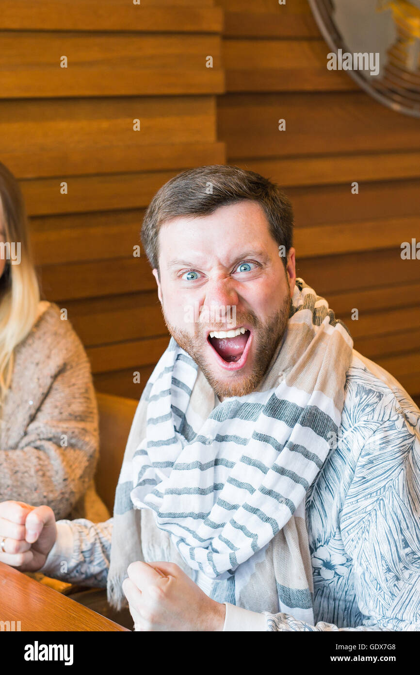 expressive portrait of a man scream happy success Stock Photo - Alamy