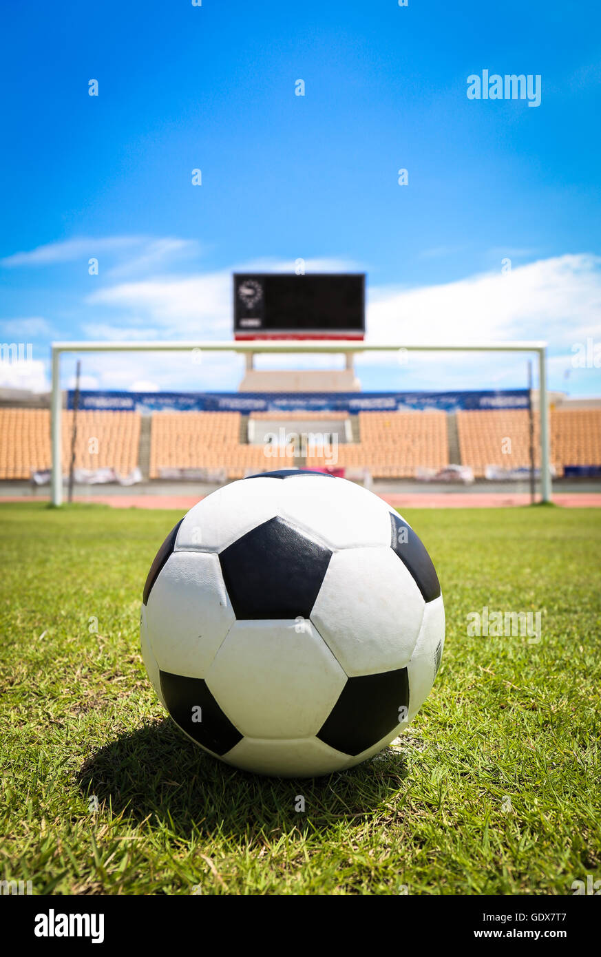 A soccer ball in front of goal Stock Photo - Alamy