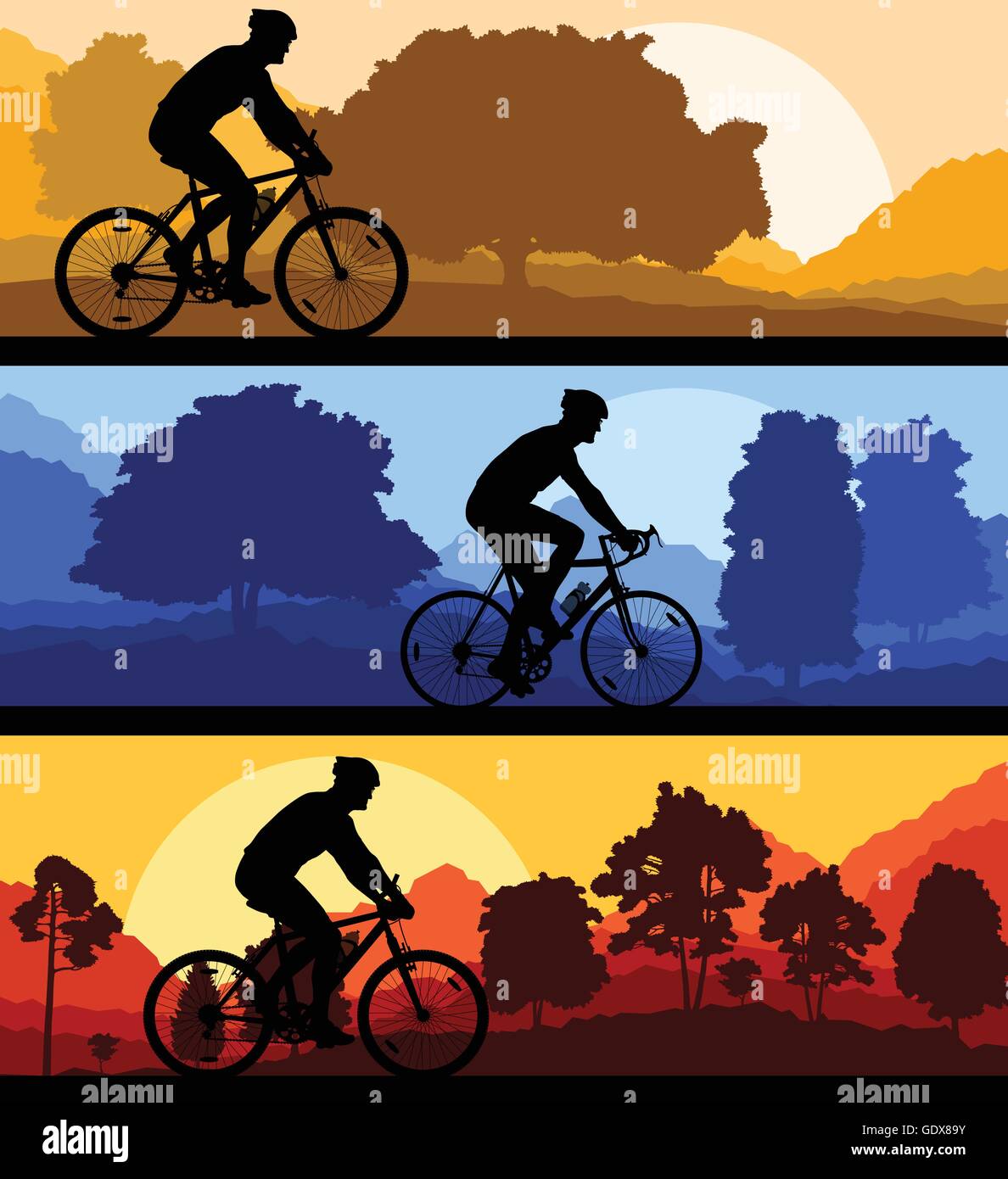 Bicyclist riding bicycle background silhouette vector illustration ...