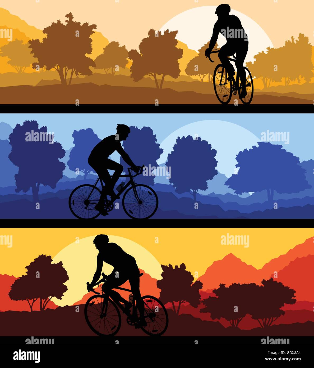 Bicyclist riding bicycle background silhouette vector illustration ...