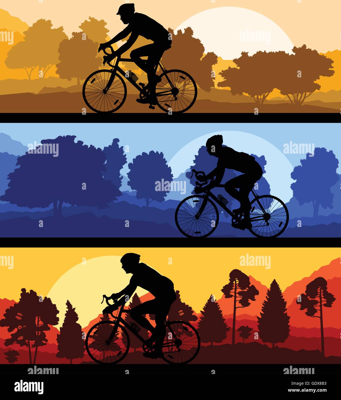 Bicyclist riding bicycle background silhouette vector illustration ...