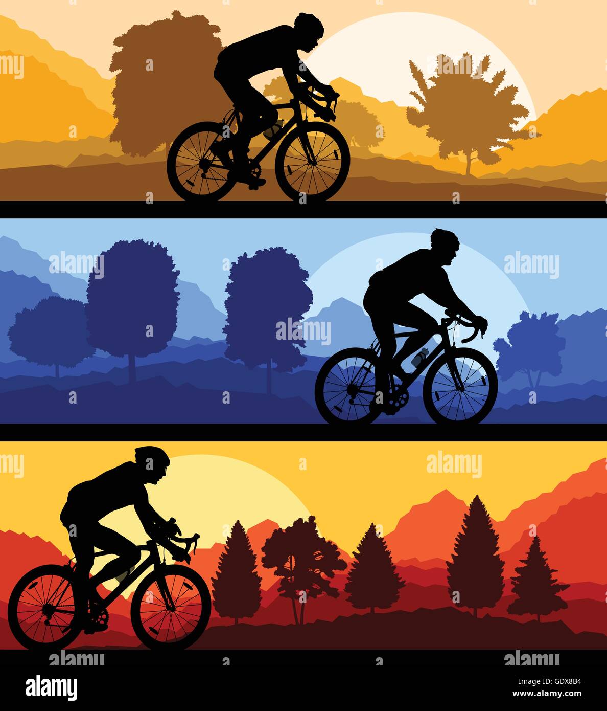 Bicyclist riding bicycle background silhouette vector illustration ...
