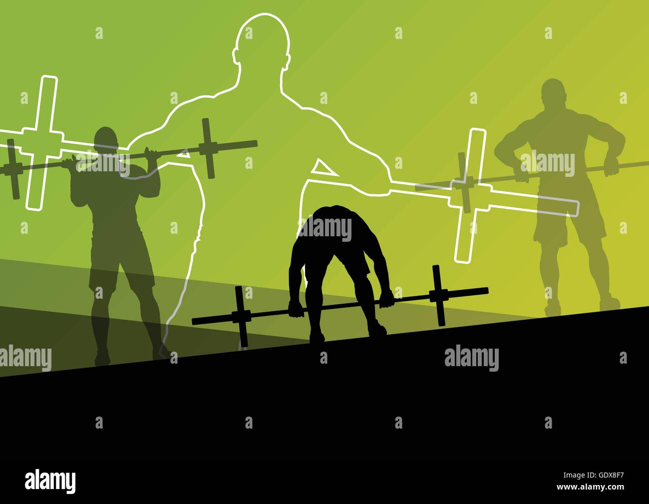 Men crossfit weight lifting sport silhouettes abstract background ...