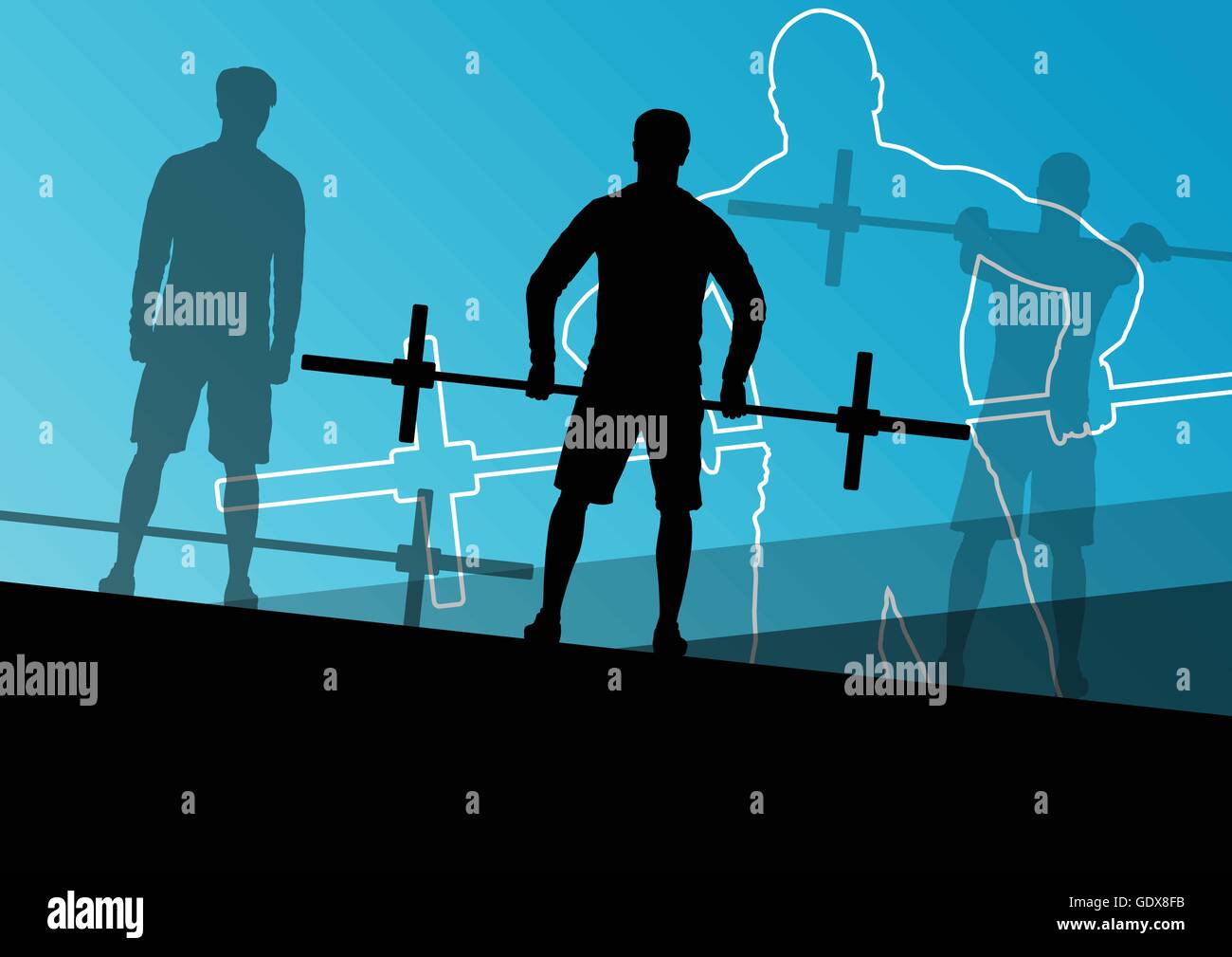 Men crossfit weight lifting sport silhouettes abstract background ...