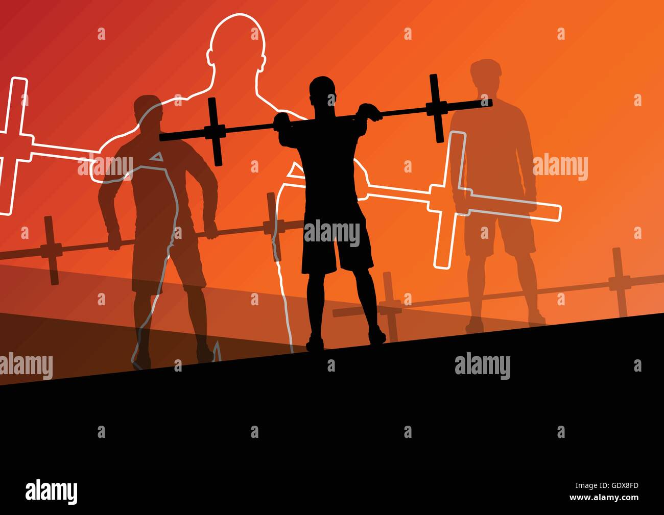 Men crossfit weight lifting sport silhouettes abstract background ...