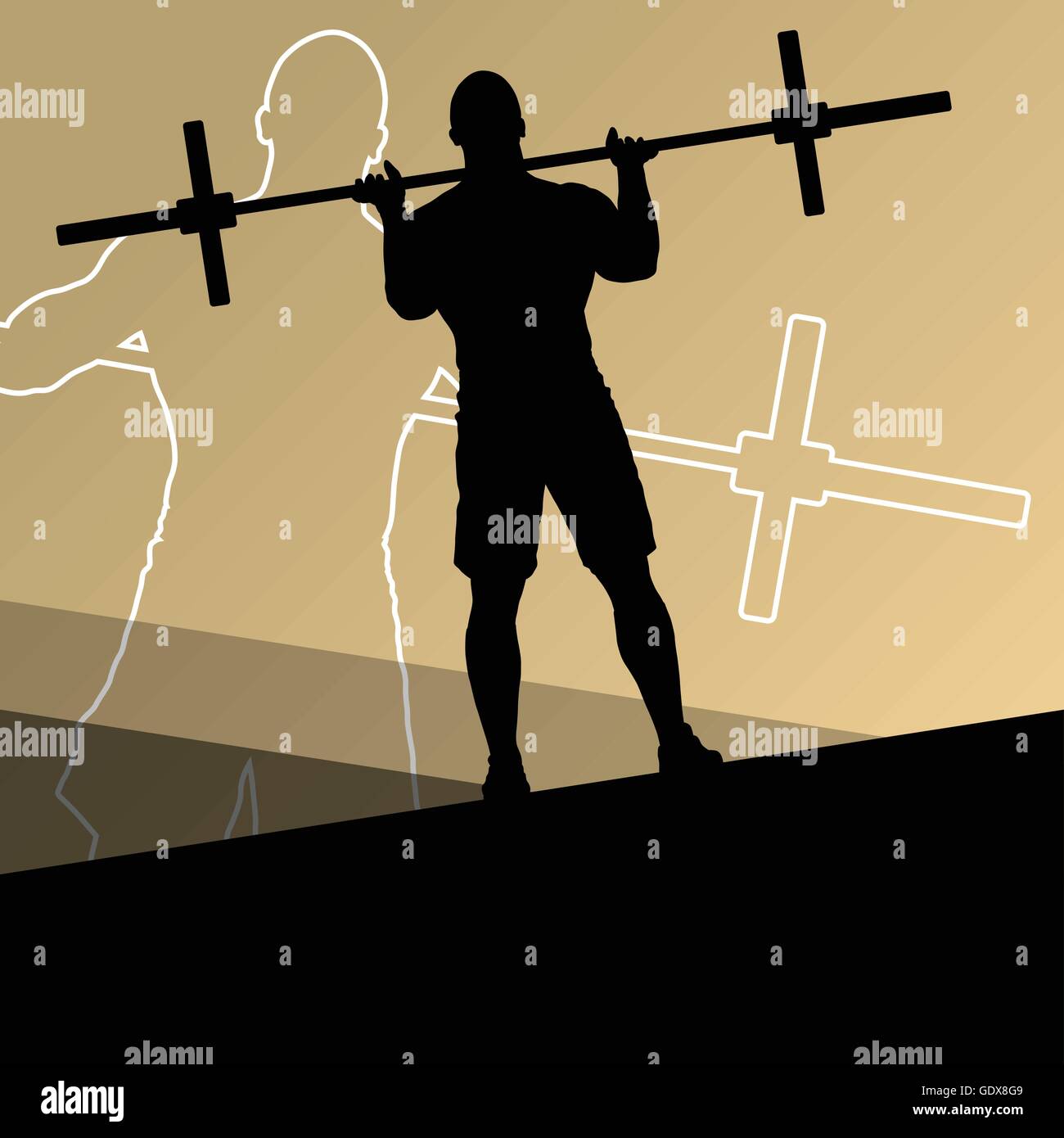 Men crossfit weight lifting sport silhouettes abstract background ...