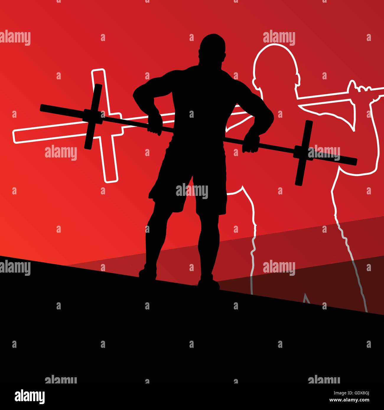 Men crossfit weight lifting sport silhouettes abstract background ...