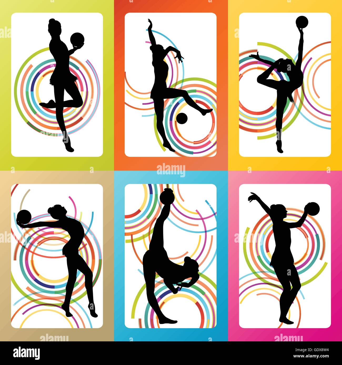 Art gymnastics with balls vector background set concept Stock Vector ...