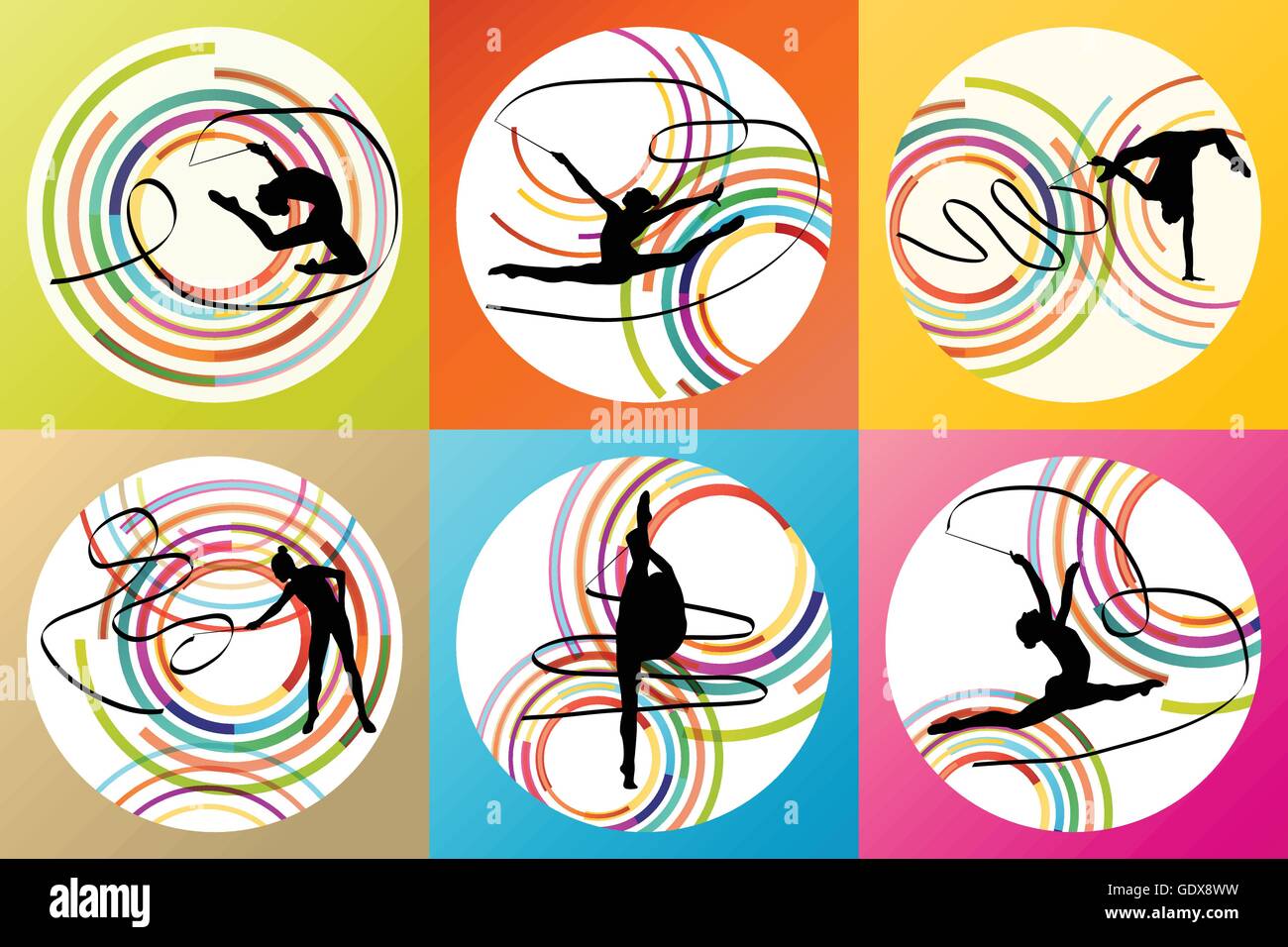 Art gymnastics with ribbon vector background set concept Stock Vector ...