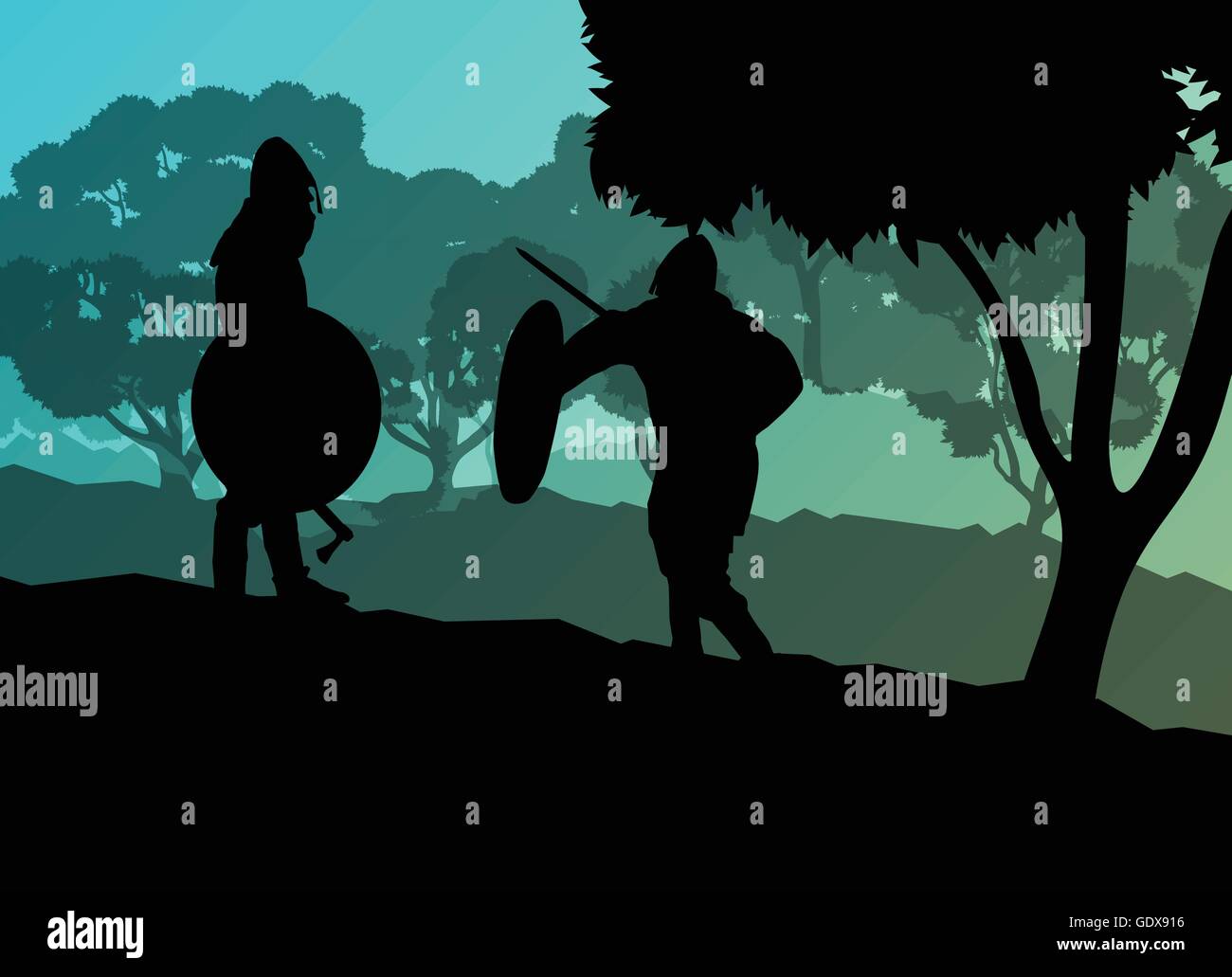 Medieval warrior, crusader vector background landscape concept with ...