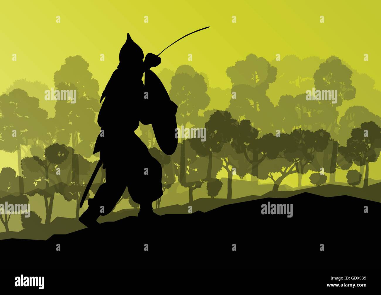 Medieval warrior, crusader vector background landscape concept Stock ...