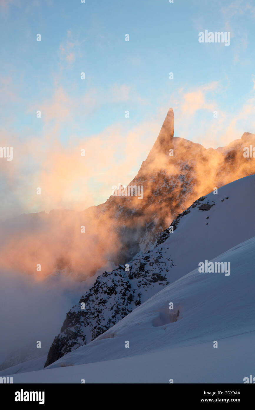 geography / travel, France, Dent du Geant (4013m) at sunset, Mont-Blanc ...