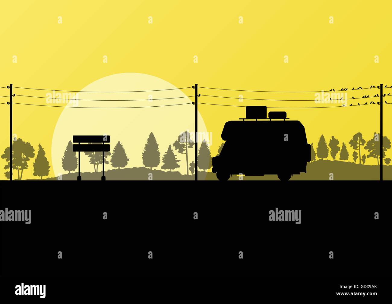 Ecology camping trailer green vector background card concept Stock ...