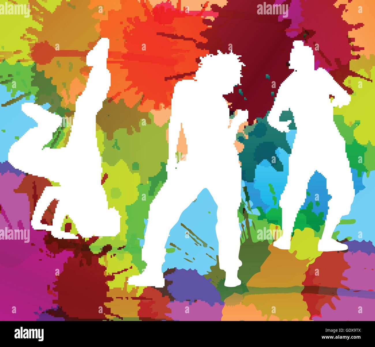 Dancing silhouettes vector background concept with ink splashes Stock ...