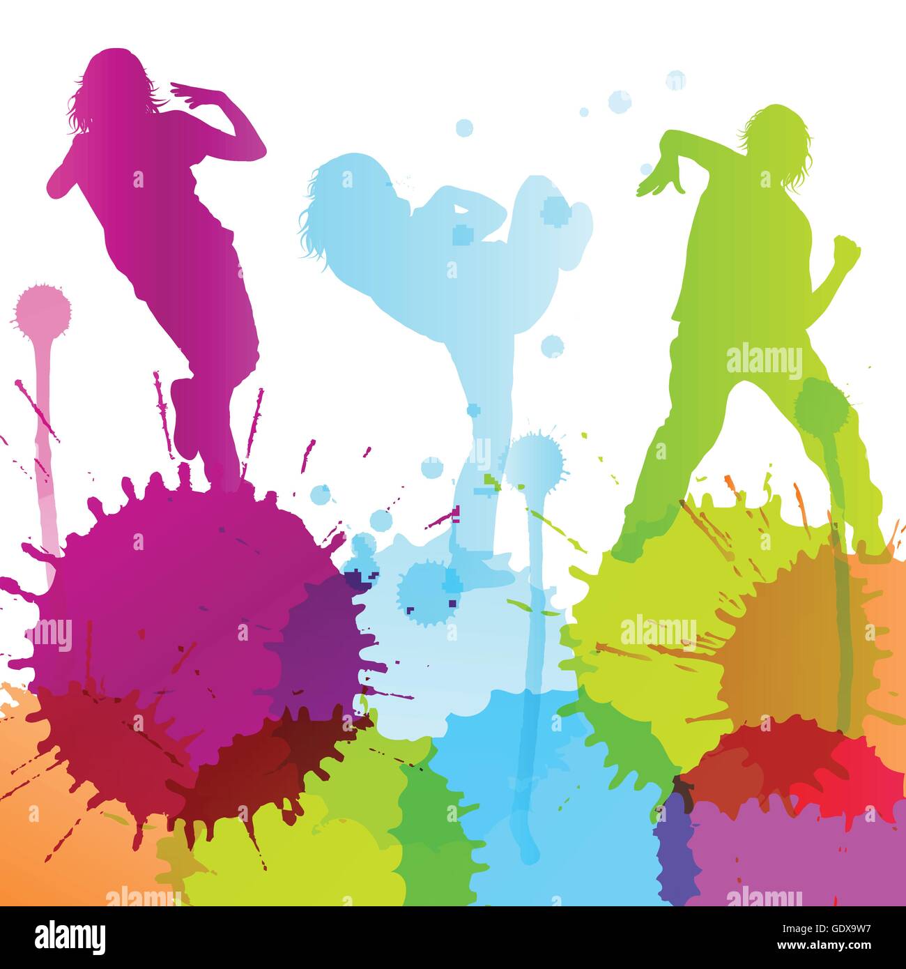 Dancing silhouettes vector background concept with ink splashes Stock ...
