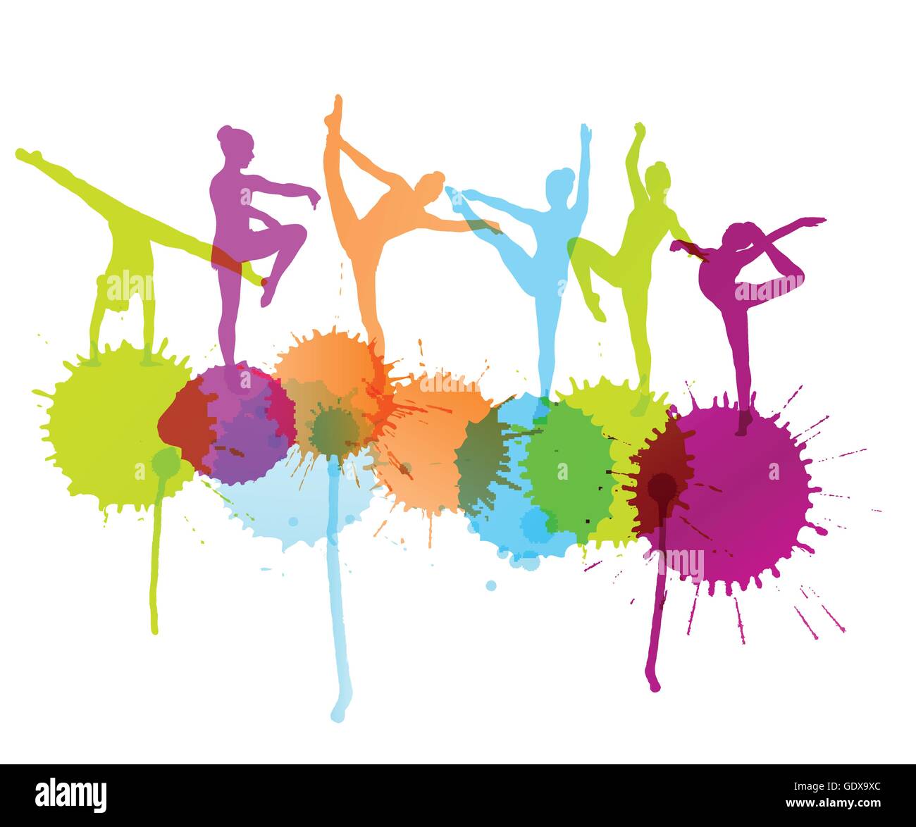 Dancers silhouette vector abstract background concept with ink splashes ...