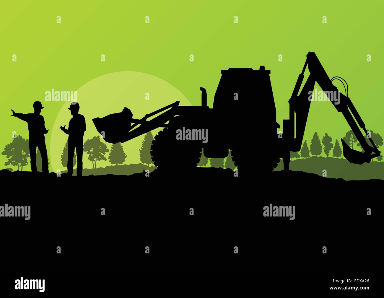 Digger with raised loader bucket Stock Vector Images - Alamy