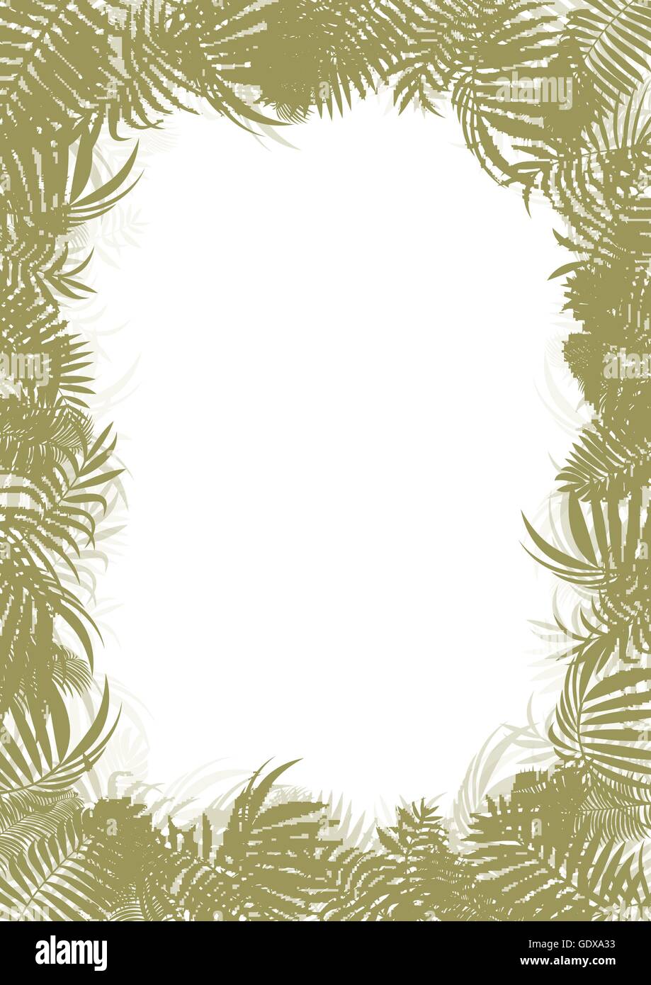 Tropical jungle rain forest vector background blank frame template ...