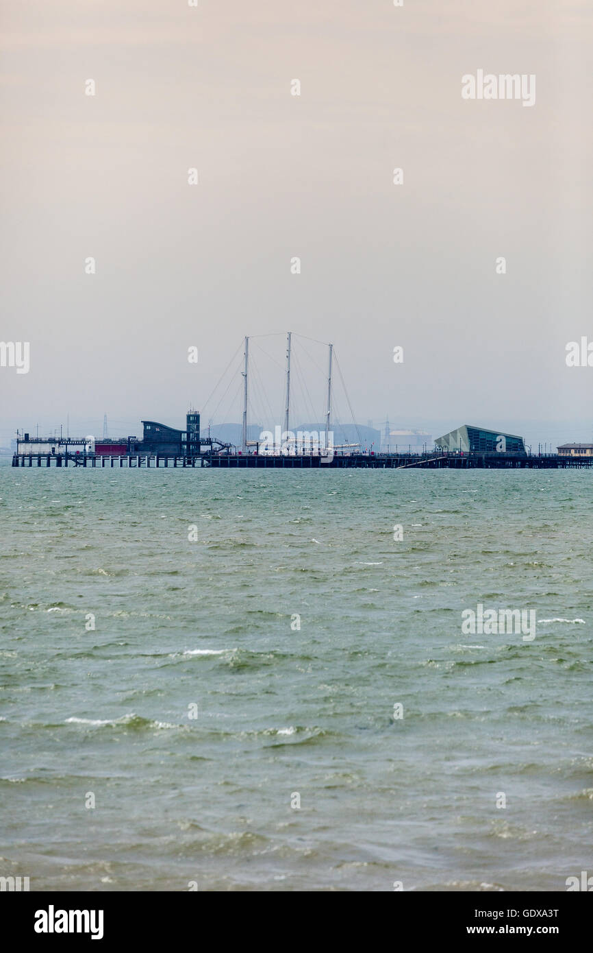 Southend Pier Viewed from Afar with 3-Masted Sailing Ship Moored Stock ...
