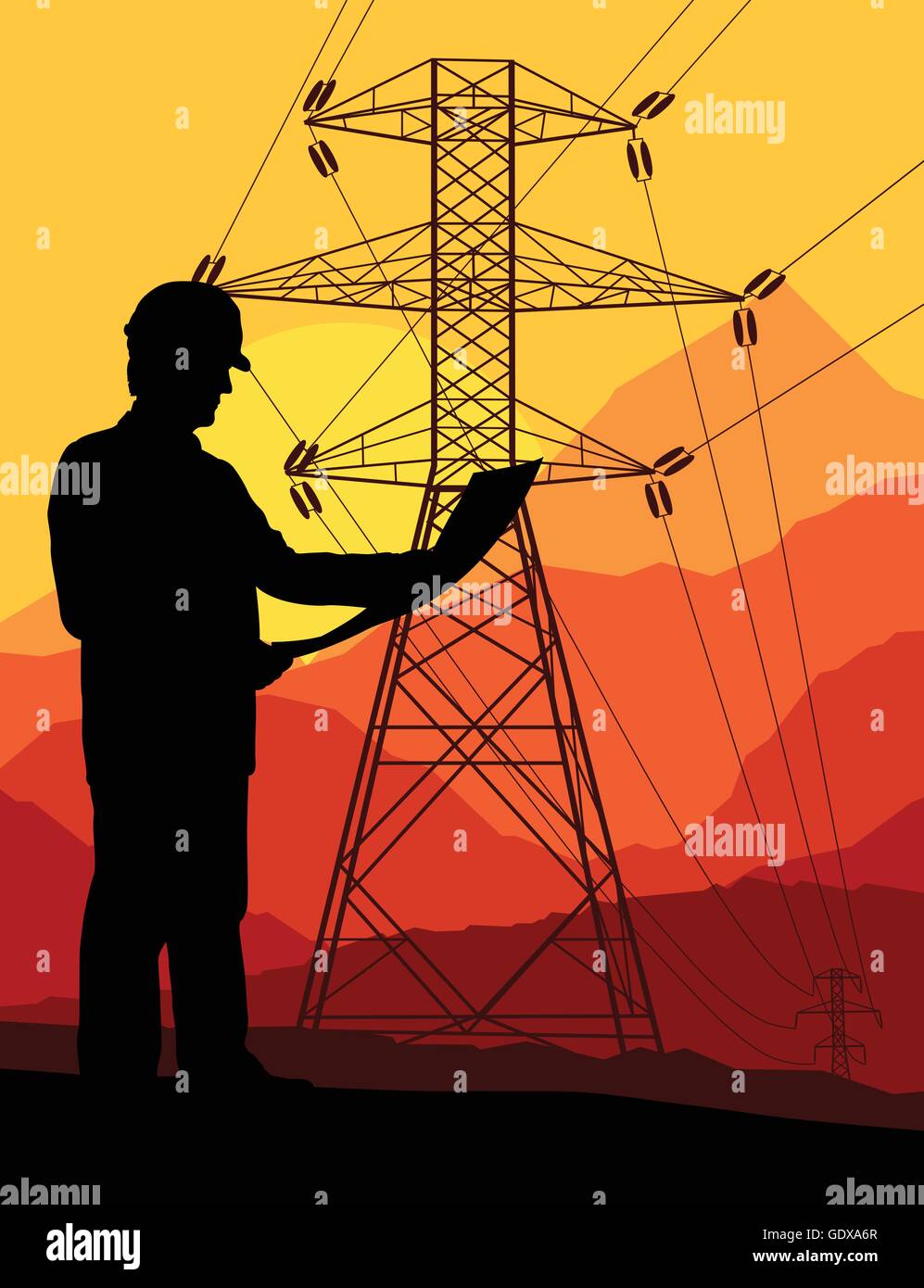 High voltage tower and line background vector for poster Stock Vector ...