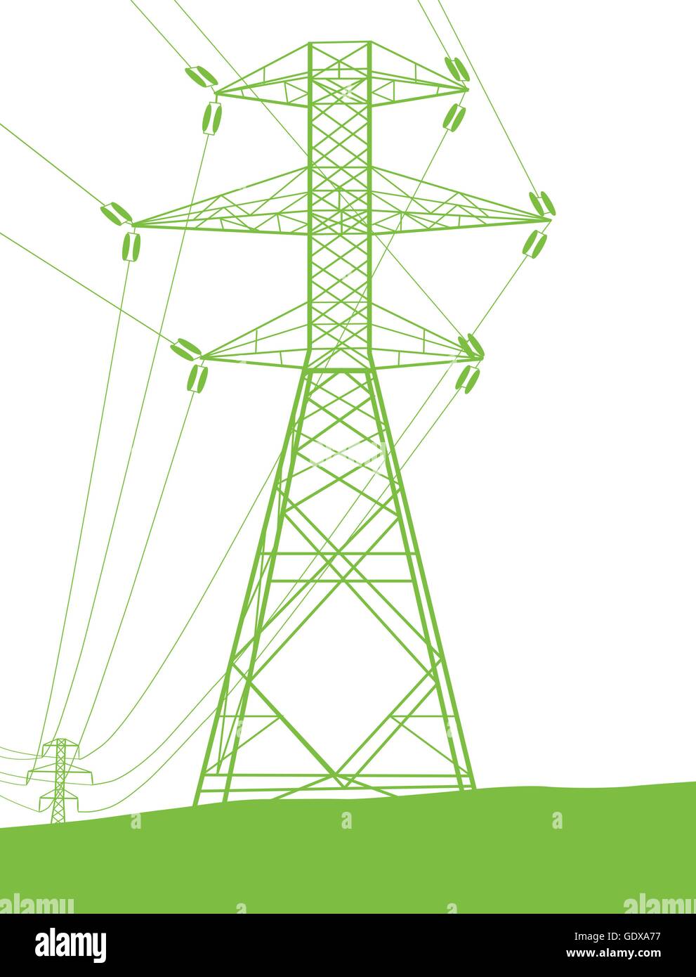 High voltage power transmission tower line green ecology energy concept ...