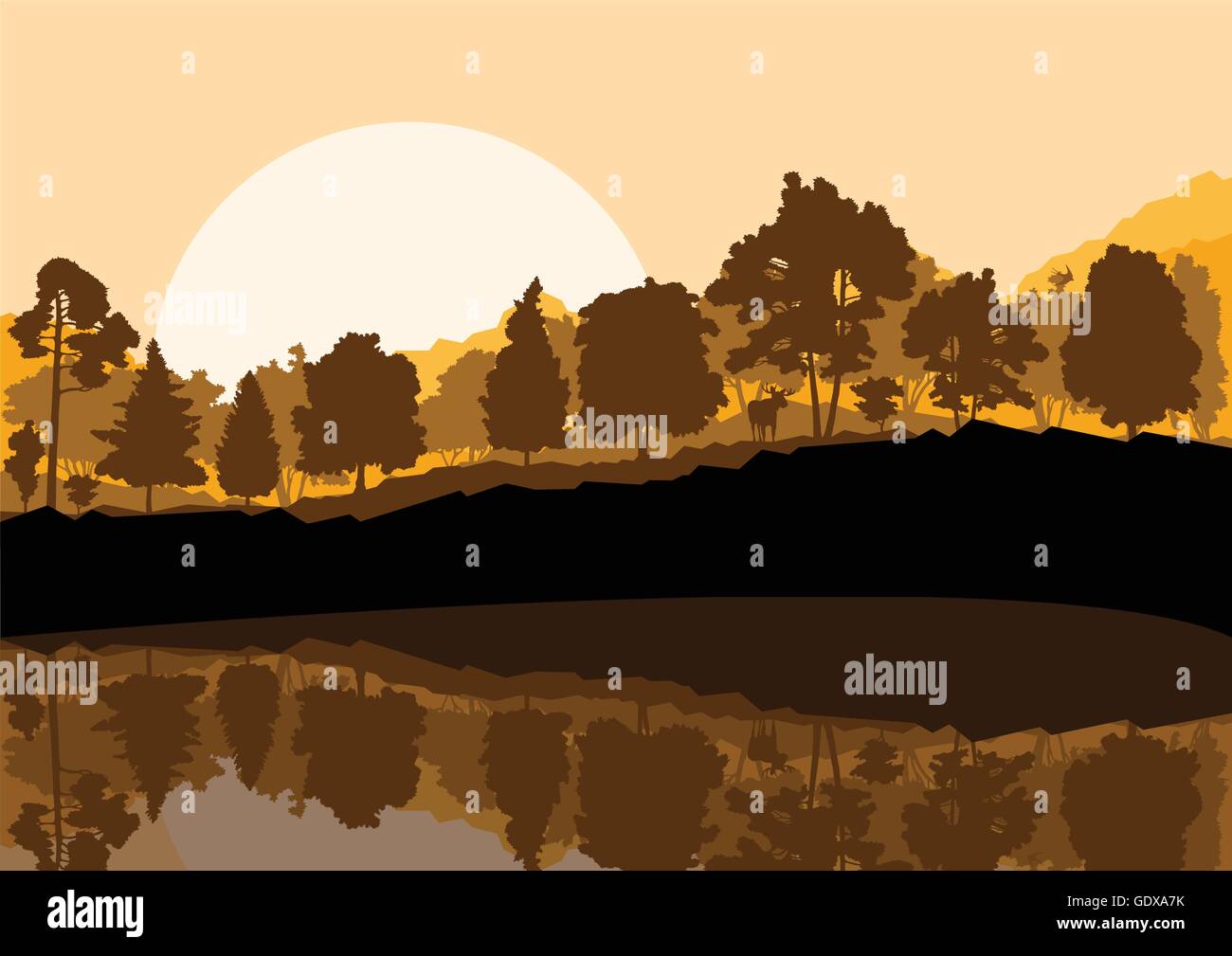 Wild mountain forest nature landscape scene background illustration ...