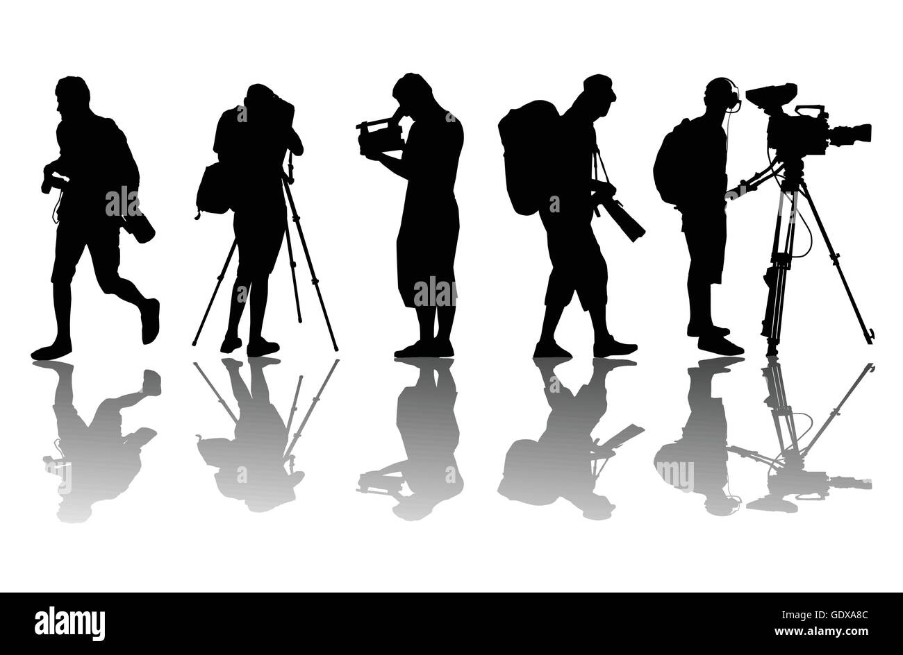 Cameramen and camcorder video operator vector background for poster ...