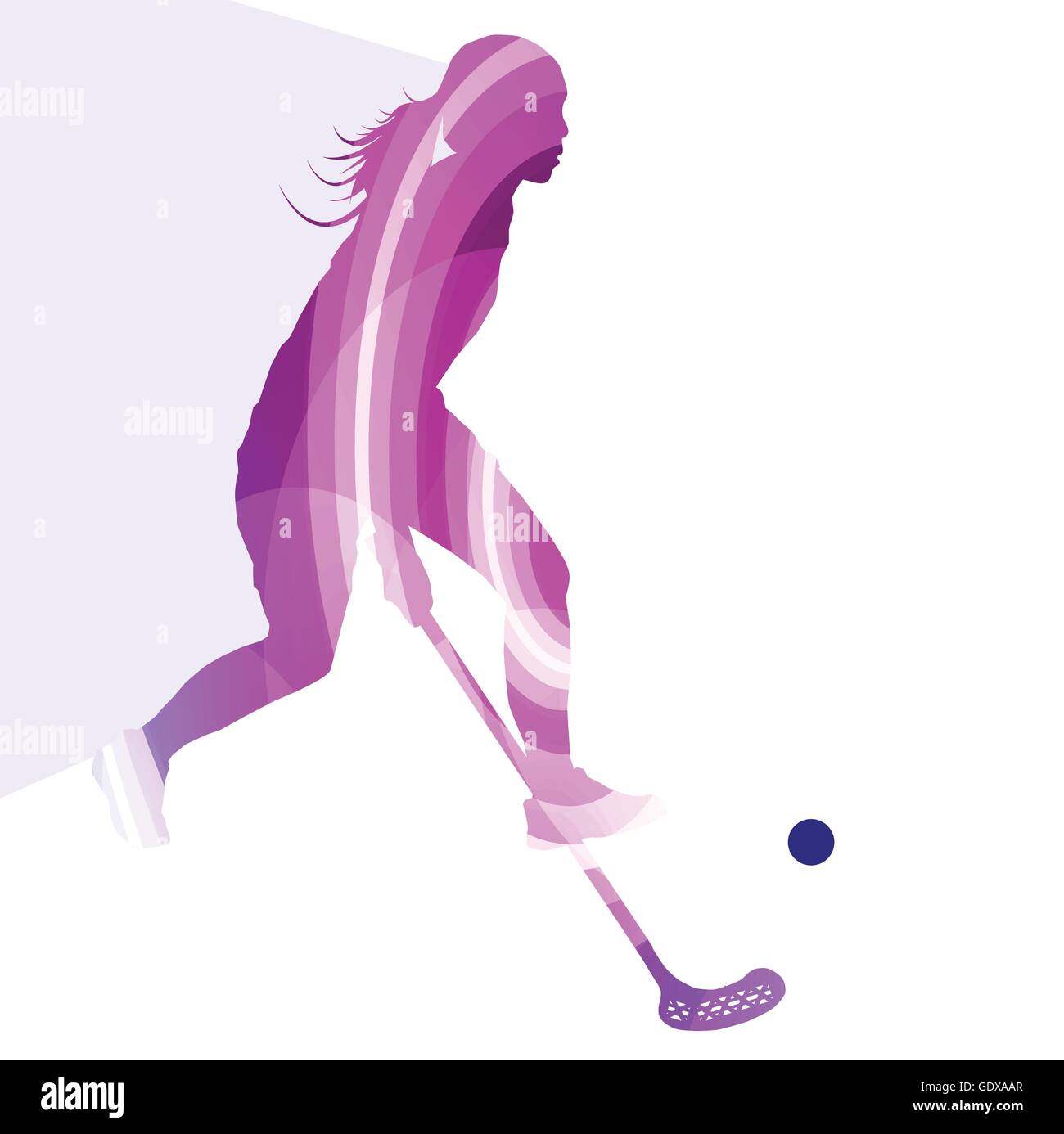 Floorball player woman silhouette hockey with stick and ball ...