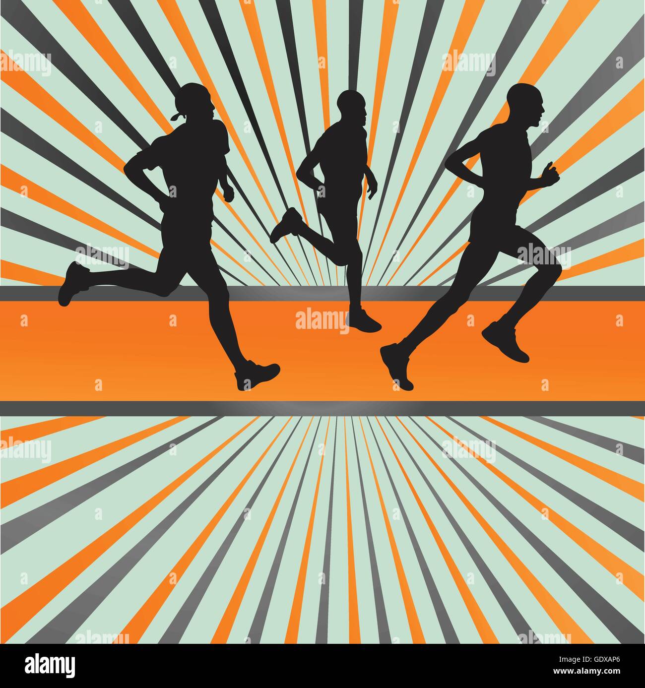 Silhouettes of runners vector in front of colorful burst background ...