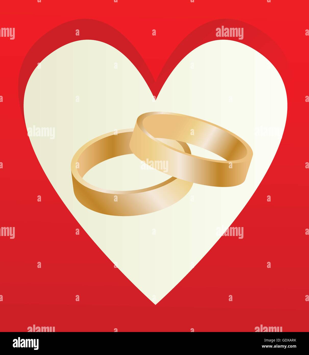 Gold wedding rings with heart shaped card vector background Stock ...