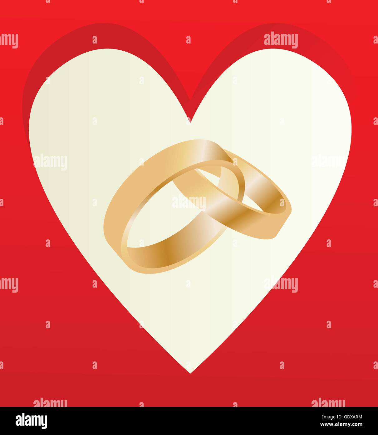 Gold wedding rings with heart shaped card vector background Stock ...
