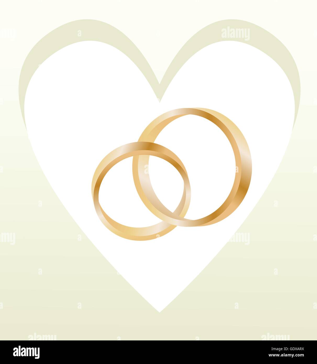 Gold wedding rings with heart shaped card vector background Stock ...