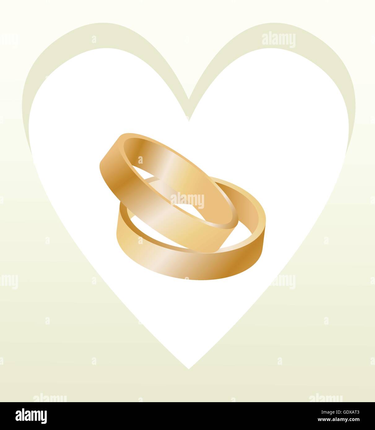 Gold wedding rings with heart shaped card vector background Stock ...