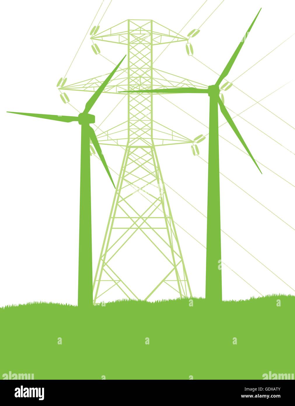 Wind generator and high voltage towers vector background ecology green ...