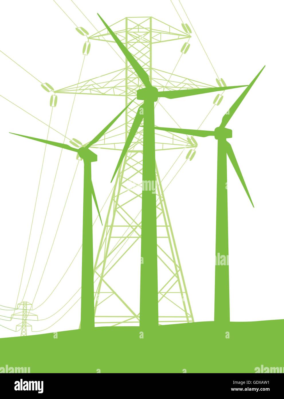 Wind generator and high voltage towers vector background ecology green ...