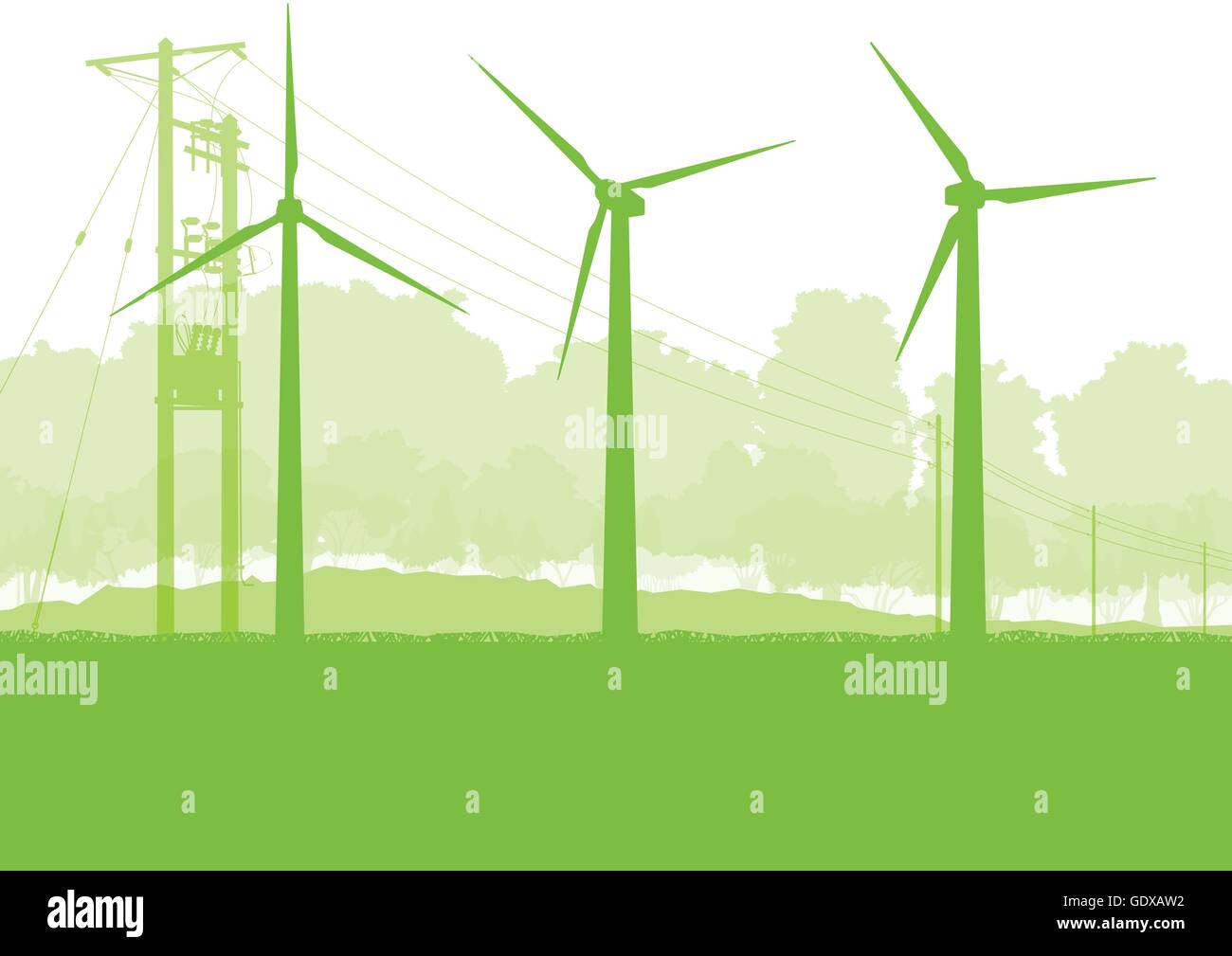Wind generator and high voltage towers vector background ecology green ...