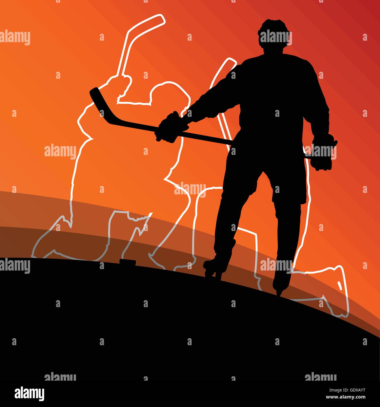 Active young men hockey players sport silhouettes in winter ice and ...