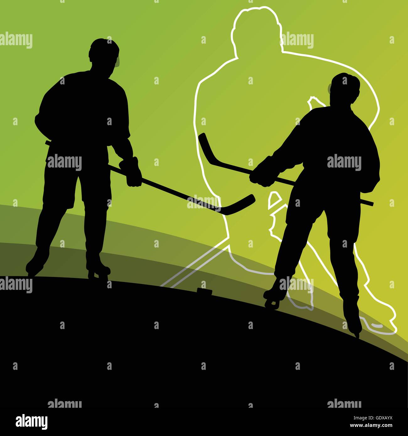 Active young men hockey players sport silhouettes in winter ice and ...