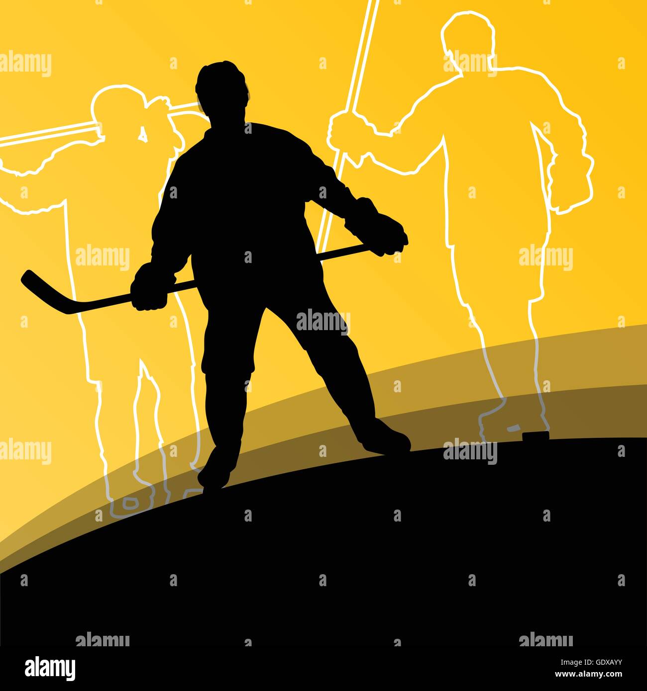 Active young men hockey players sport silhouettes in winter ice and ...