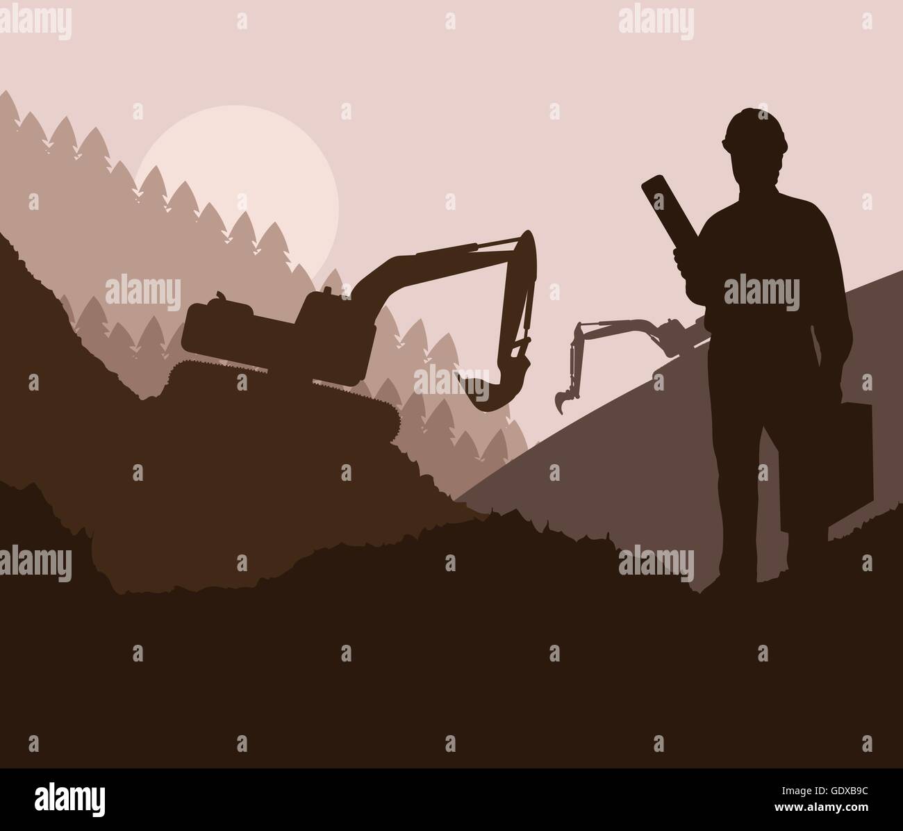 Construction site and engineer vector background for poster Stock ...