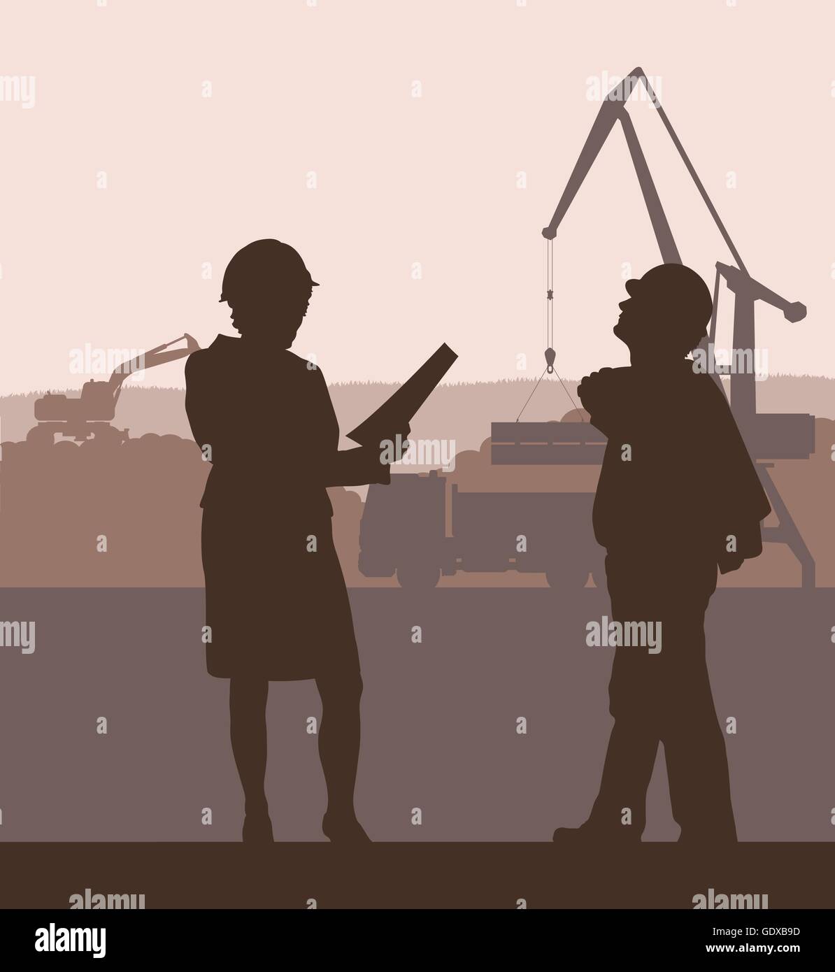 Construction site and engineer vector background for poster Stock ...