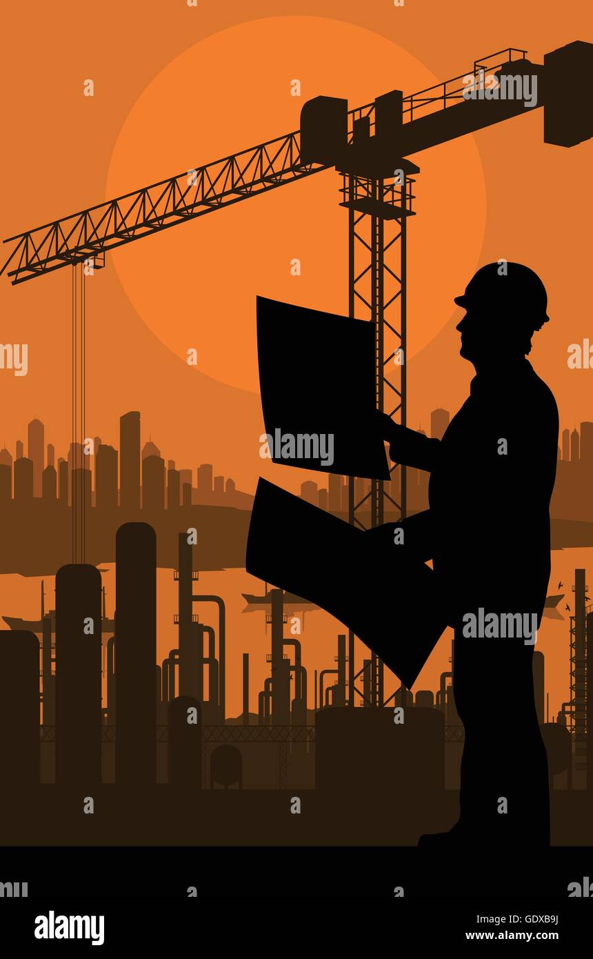 Construction site and engineer vector background for poster Stock ...
