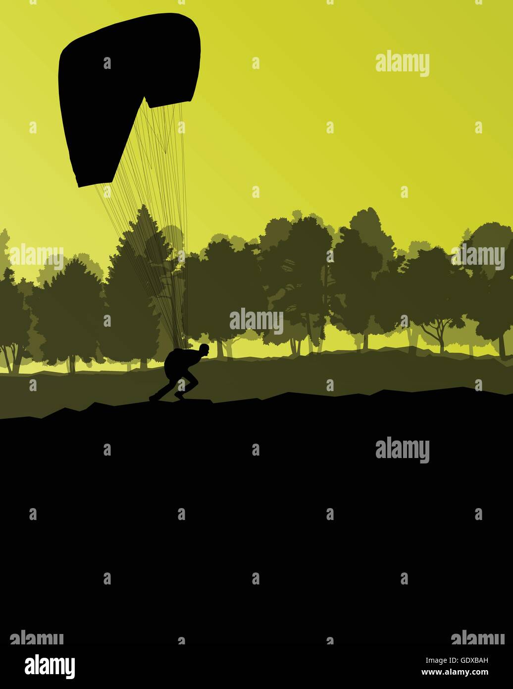 Paragliding vector background landscape concept vector for poster Stock ...